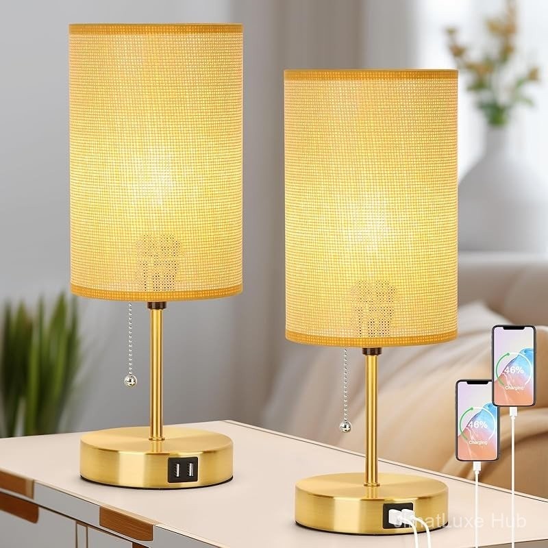 Set of 2 Table Lamps with 2 USB Ports, Modern Bedside, Desk Lamps with ...