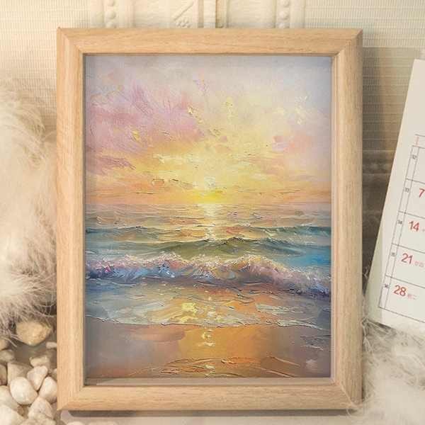 frame gambar besar frame gambar dinding frame gambar aesthetic Seaside Sunrise Oil Painting ...