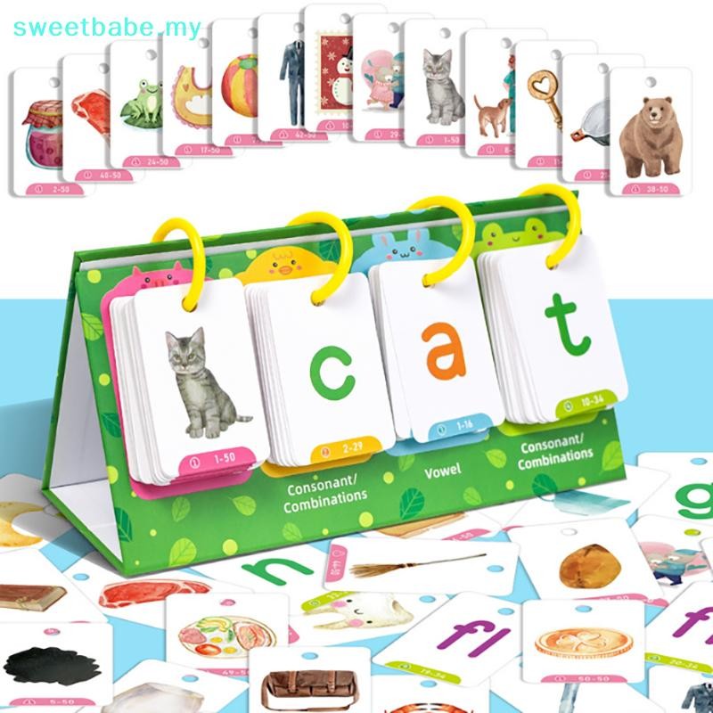 SWEETBABE Kids CVC Words Flashcards Phonics Flip Chart Word Builder ...