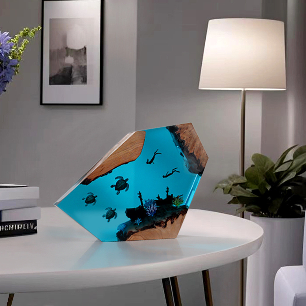 Pemprosesan Lampu Resin Lautan Epoksi Buatan Tangan Kayu Pepejal Dreamy ...