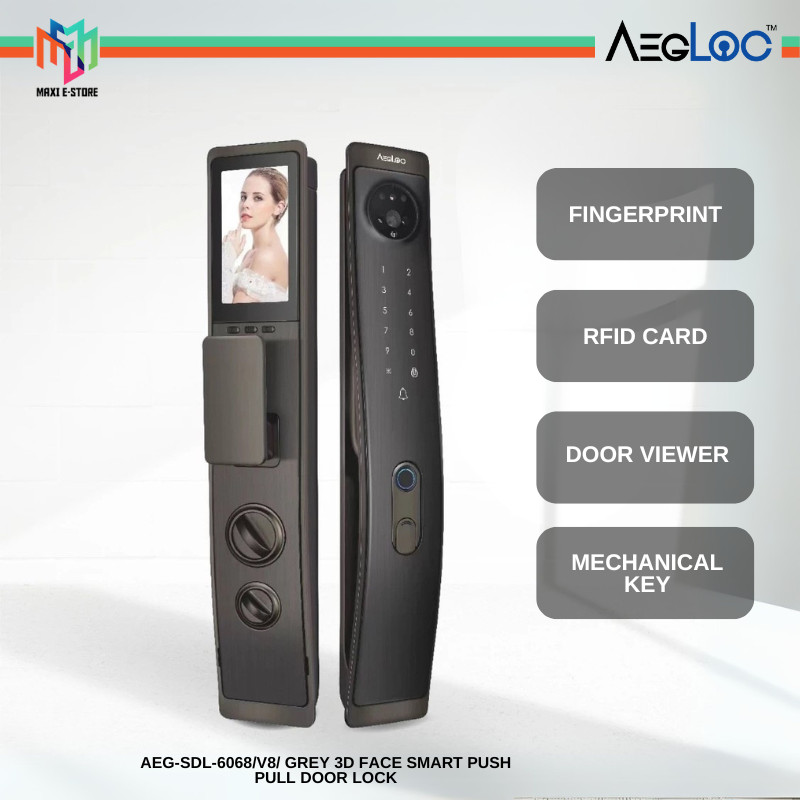 AEGLoc SDL-6068 V8 Smart Digital Rim Lock 3D Face Smart Door Lock ...