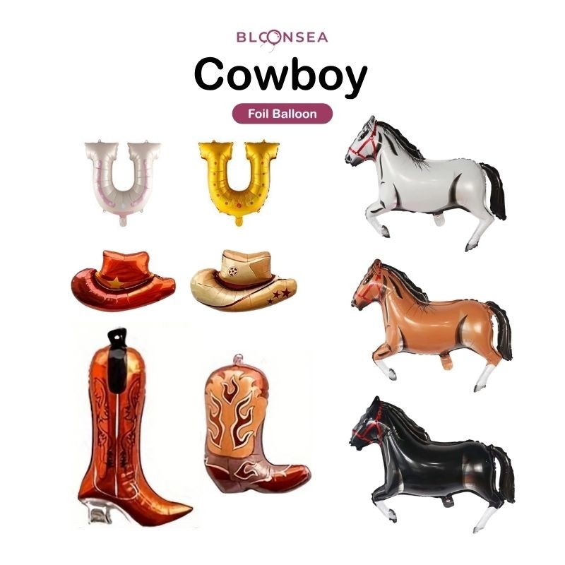 Cowboy Foil Balloon 4D Happy Birthday Party Set Farm Western Horse Shoe ...