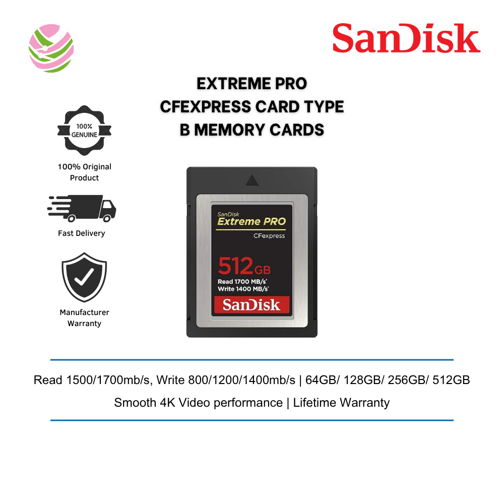 SANDISK EXTREME PRO CFexpress CARD TYPE B (64GB/128GB/256GB/512GB/Read 1500/1700mb/s,Write 800 ...