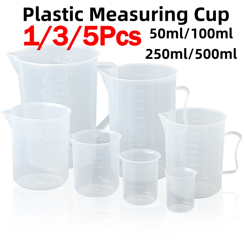 1/3/5PCS Transparent Scale Plastic Measuring Cup V Shape Mouth Kitchen ...