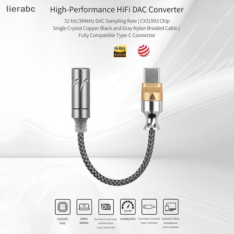 LIE DAC Type-C To 3.5mm Jack HiFi Audio Amp Adapter CX31993 Chip Audio ...