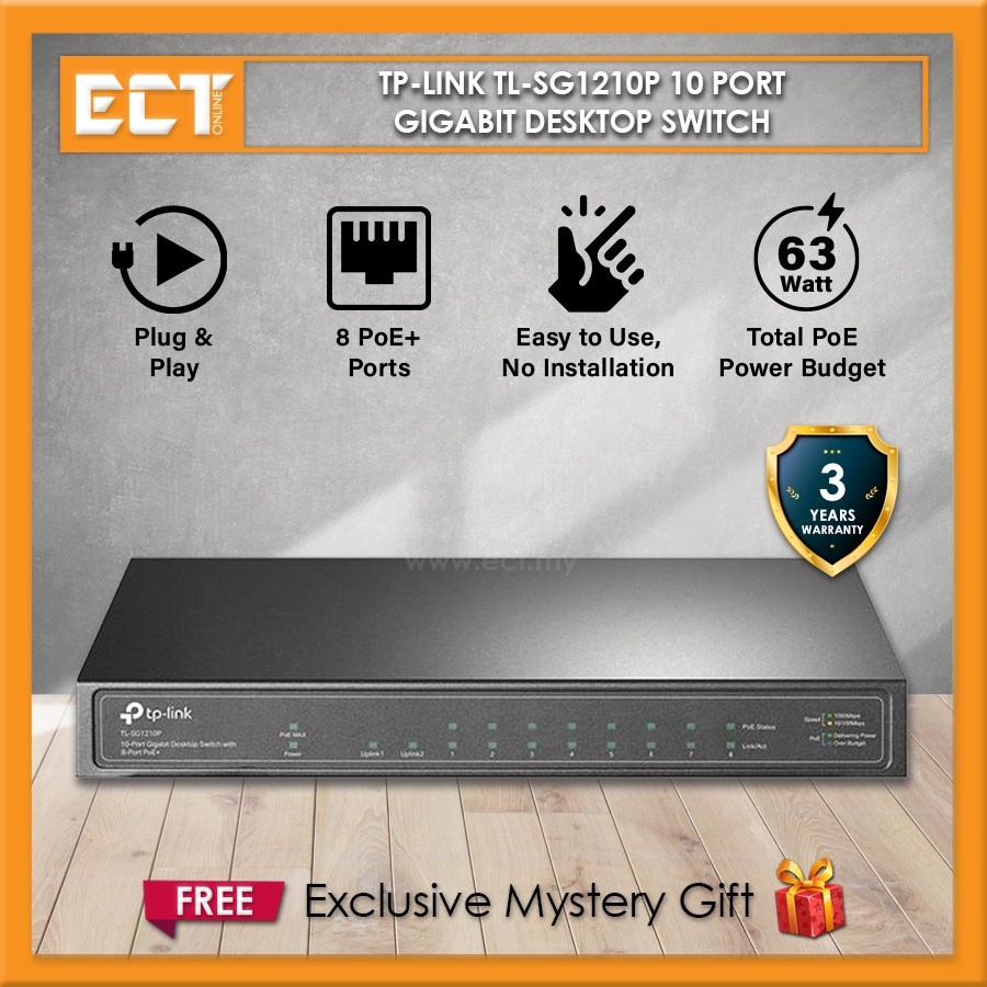 TP-Link TL-SG1210P 10 Port Gigabit Desktop Switch with 8 Port PoE+ ...
