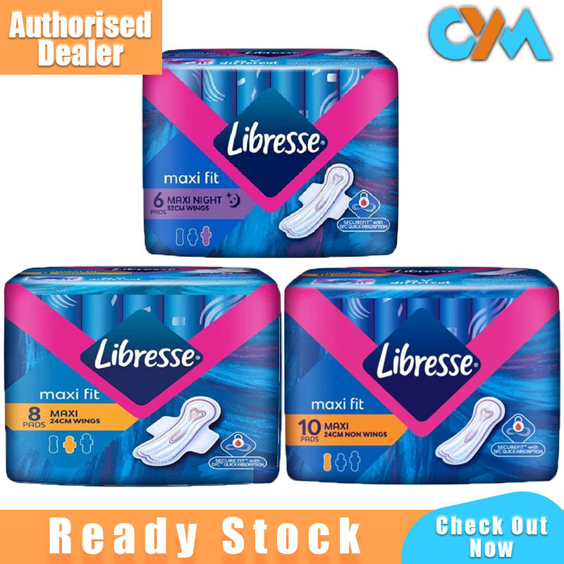 Libresse Maxi Fit Wing 32cm 28cm 24cm 14pads Heavy Flow Securefit Quick ...