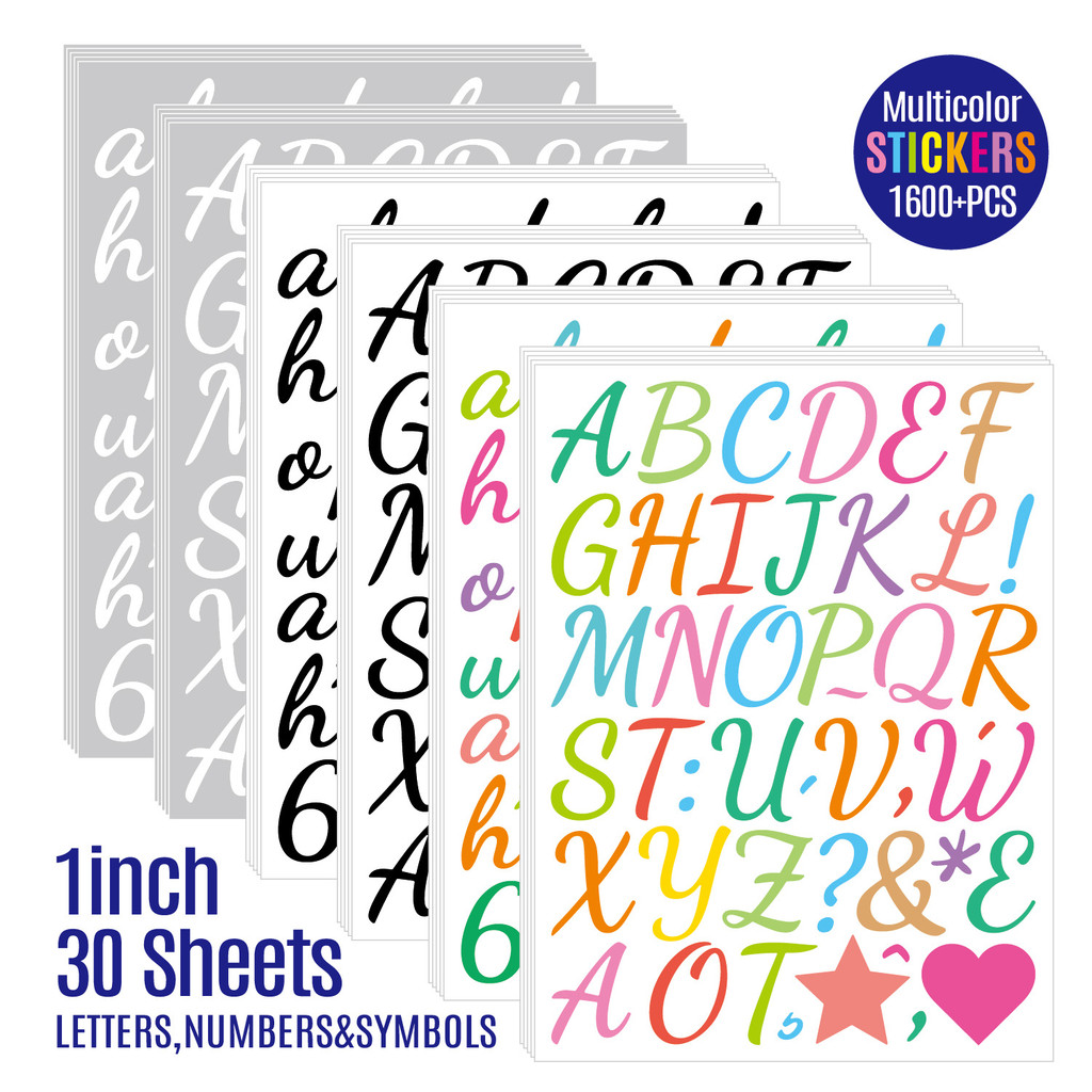 30Sheets Letter Alphabet Stickers Waterproof Number ABC Stickers for ...