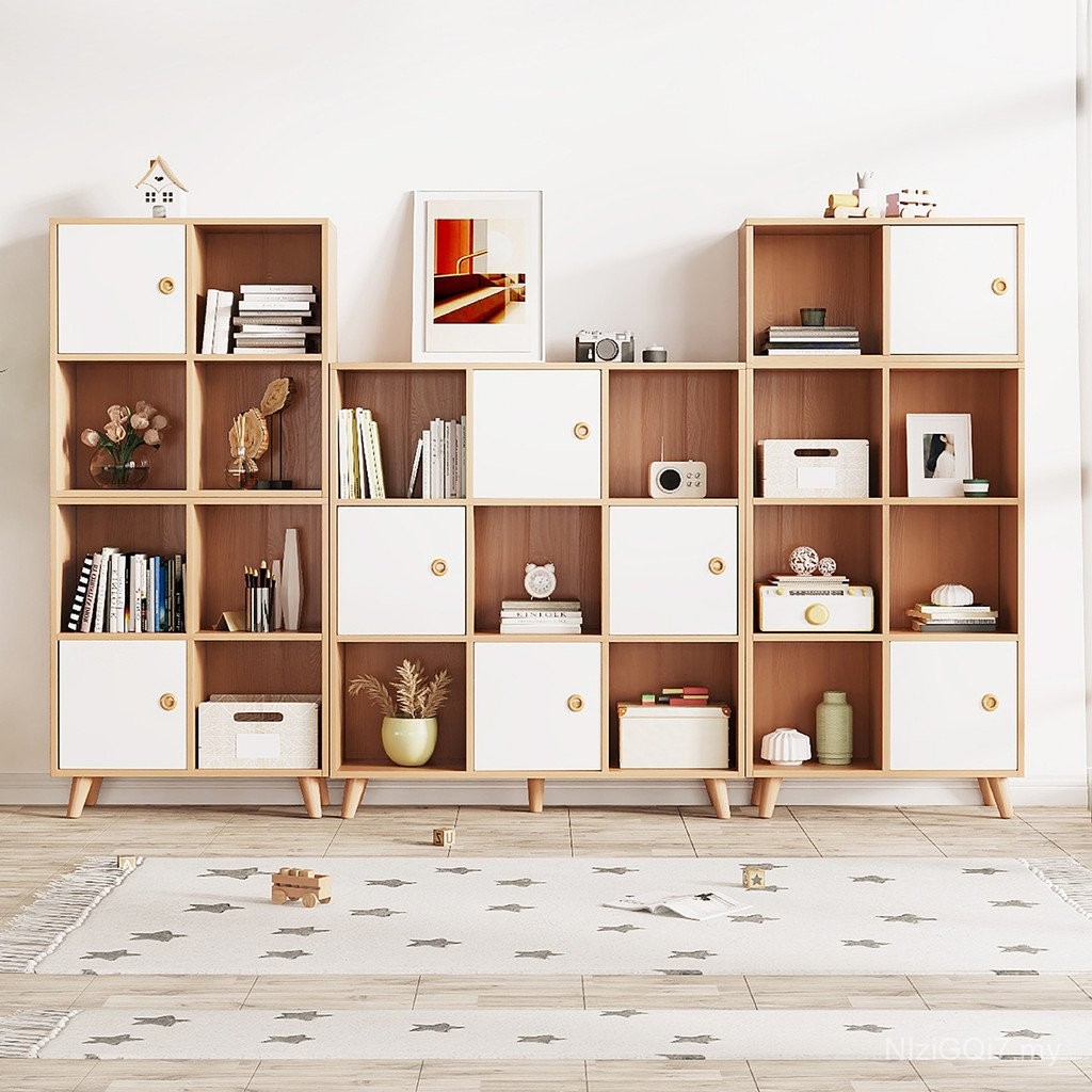 Solid Wood Square Lattice Bookshelf Desktop Unit Compartment Storage ...