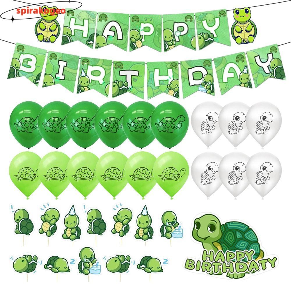 SPIRAKOGEO Happy Birthday Banner, Green Little Turtle Design Turtle ...