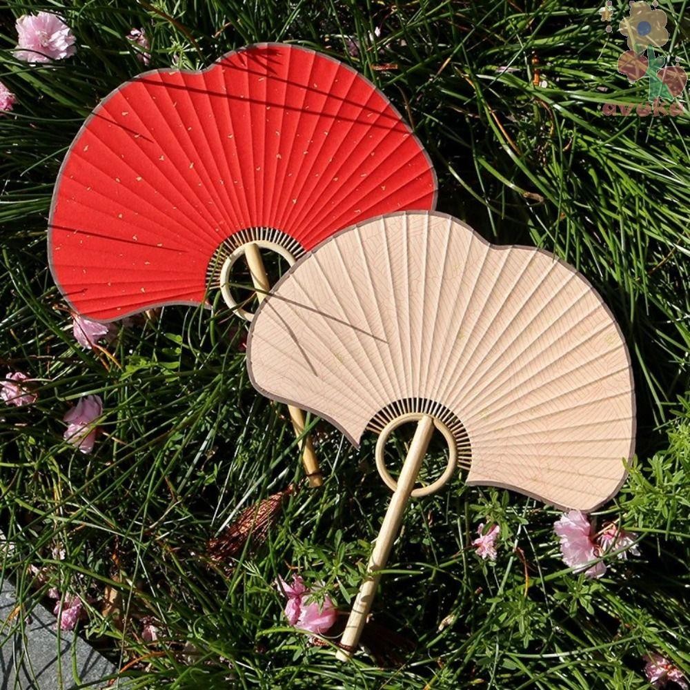 AVUKA Rice Paper Fan, Portable Double-sided Ginkgo Round Fan, DIY ...