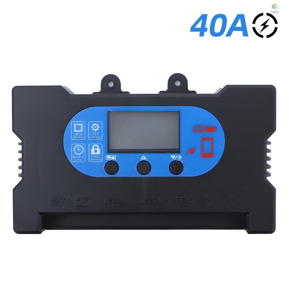 40A Solar Charge Controller 12V/24V Solar Panel Intelligent Regulator ...