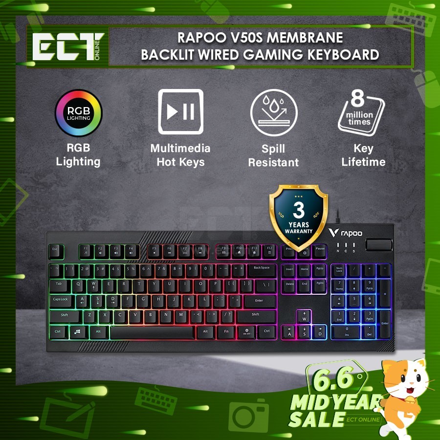 Rapoo V50S Membrane Backlit Wired Gaming Keyboard | Shopee Malaysia