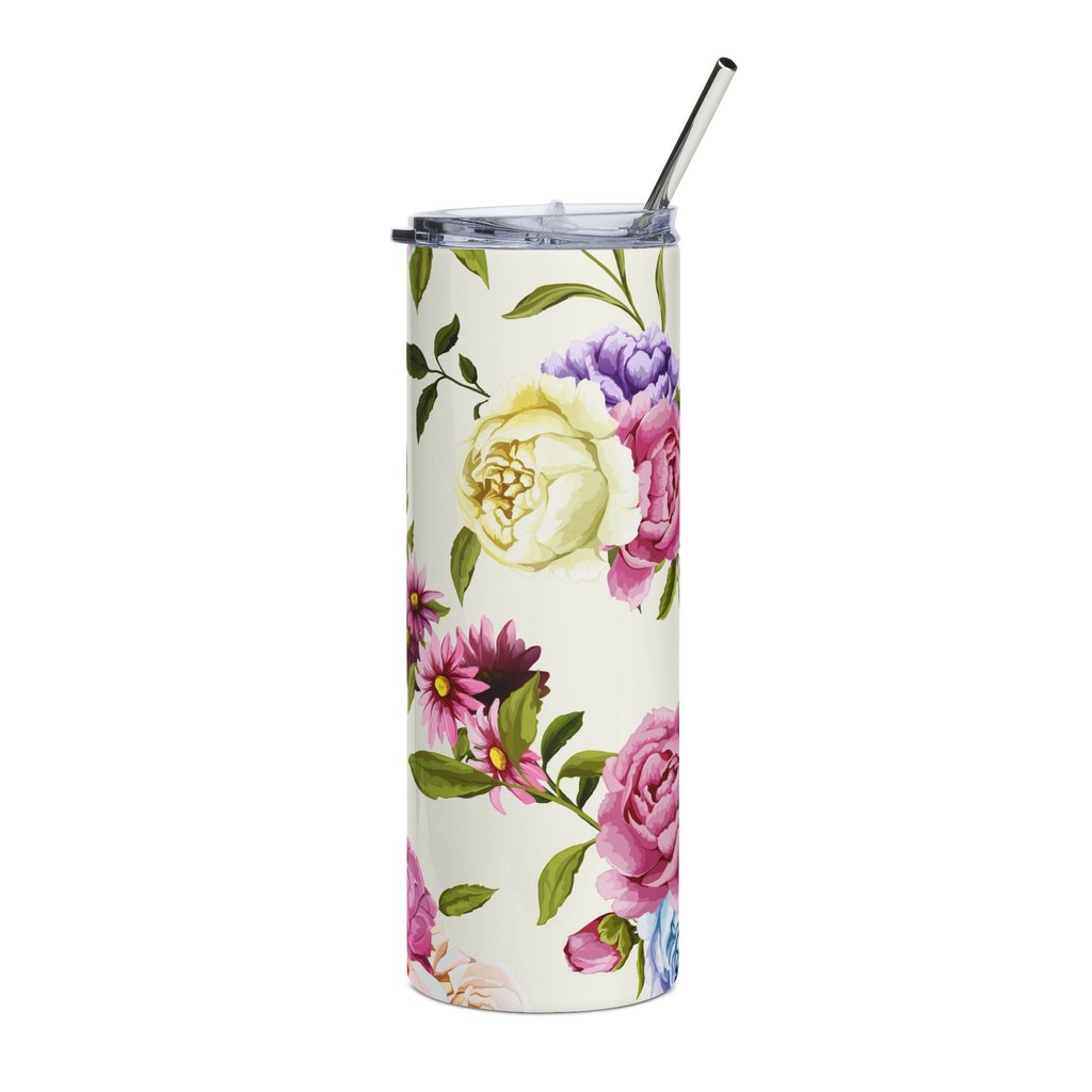 Floral Pattern Watercolor Style Stainless Steel Tumbler, 20oz | Shopee ...