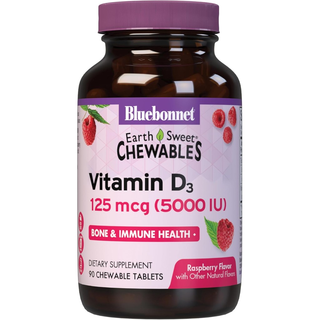 Bluebonnet Nutrition Earth Sweet Vitamin D3 5000 IU Chewable Tablets ...