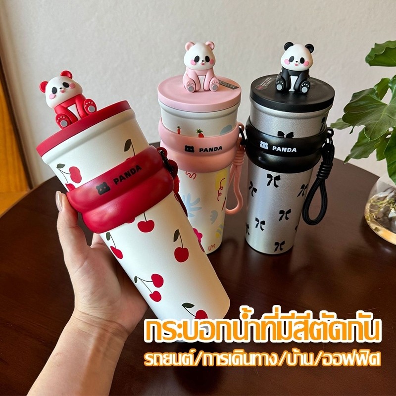 Lovely Panda Pattern 304 Stainless Steel Cold Storage Glass/Ceramic Thermos With Straw 700ml ...