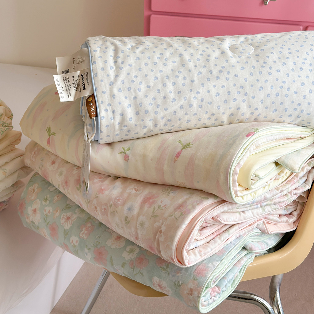 Cute girl Cool 100% cotton double-layer yarn ice yarn summer quilt ...