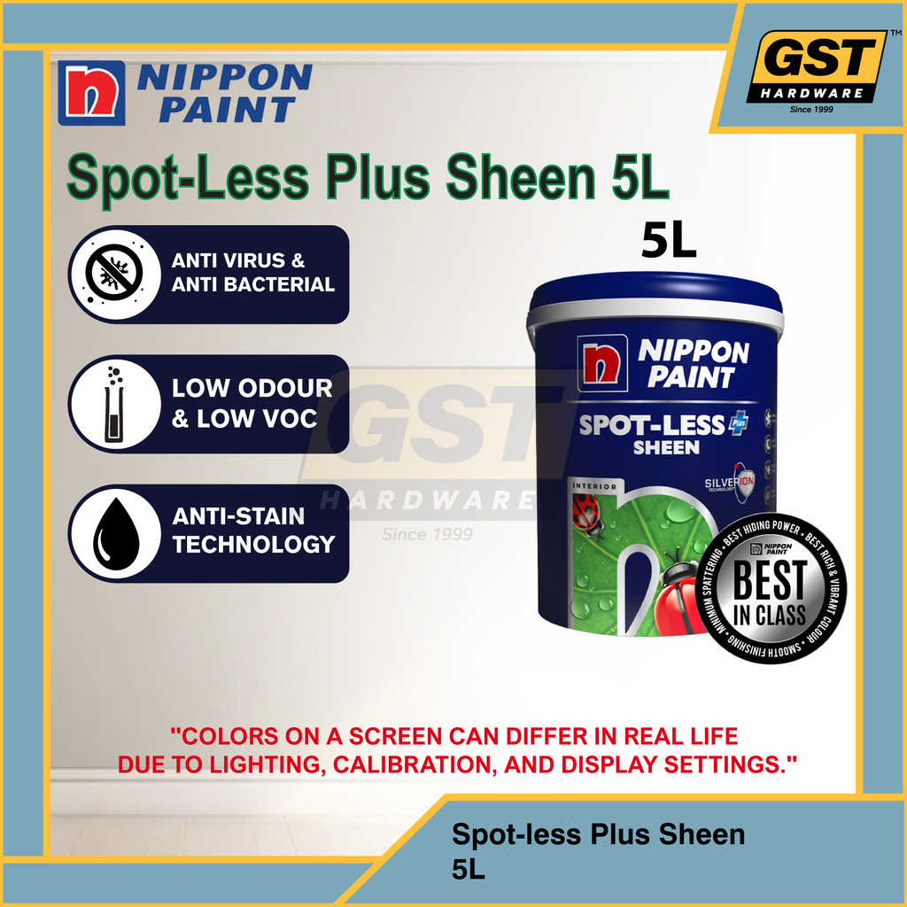 5L Nippon Paint Spotless Spot-Less Plus Sheen Interior Wall paint Cat ...