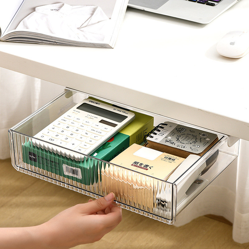 New Pull Out Storage Box Hanging Under Desk Drawer Large Capacity ...