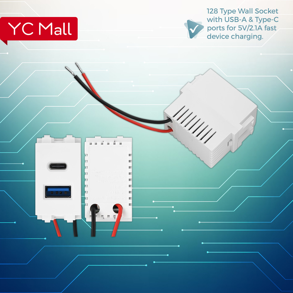 128 Type USB Power Socket Module 220V Outlet with USB + Type C 5V 2.1A ...