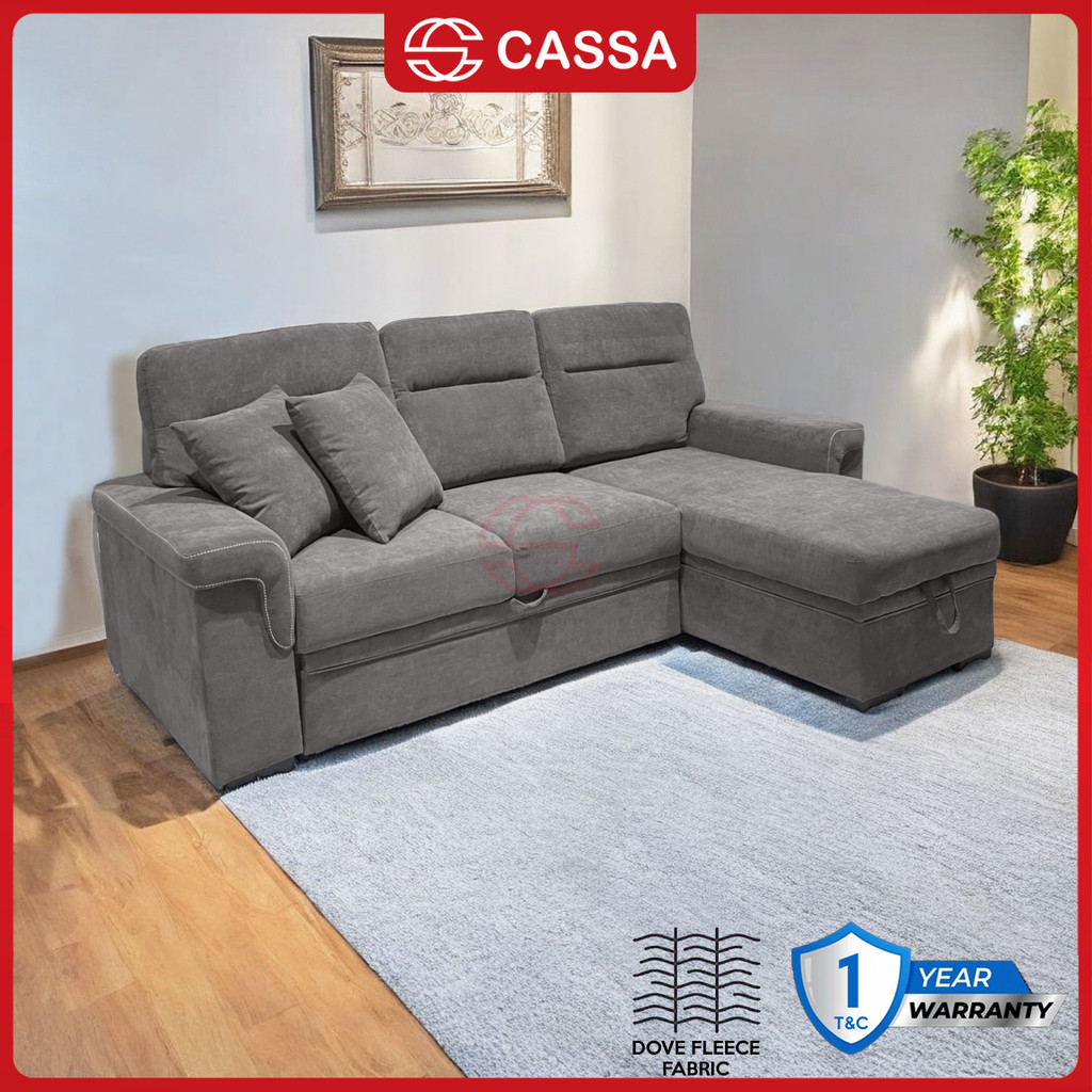 [Free 2 Pillows] Cassa Mona 7.5FT 3 Seater Sofa Bed L Shape Sofa with MultifunctionalStorage Box ...