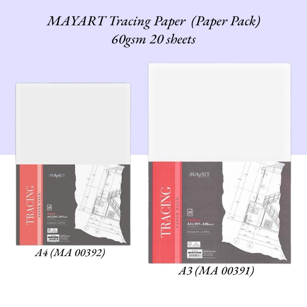 MAYART A4 / A3 Size Tracing Paper Pack (60gsm 20 sheets) | Shopee Malaysia