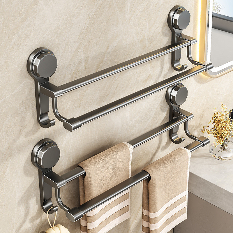 Double-pole towel bar, punch-free wall-mounted bathroom towel rack ...