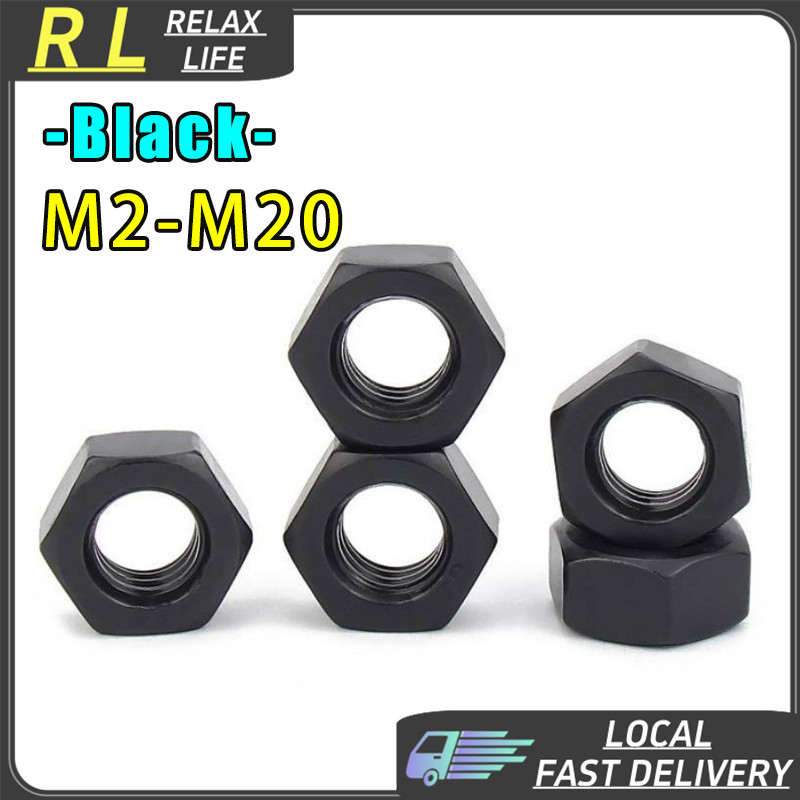 [RL] M2-M20 Black Hex Nut Carbon Steel Lock Hexagon Nuts Screw Bolt ...