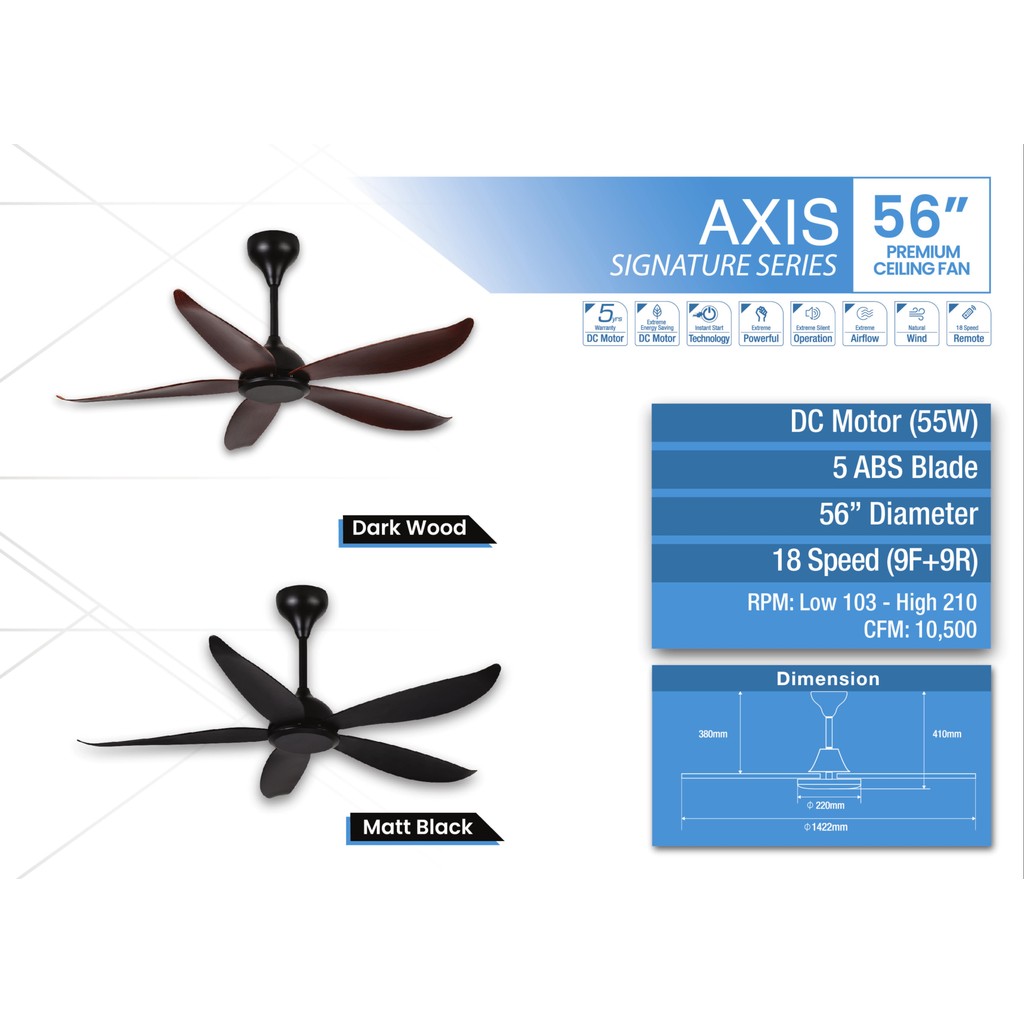 REZO AXIS 56" DC MOTOR REMOTE CONTROL CEILING FAN (MATTE BLACK ...