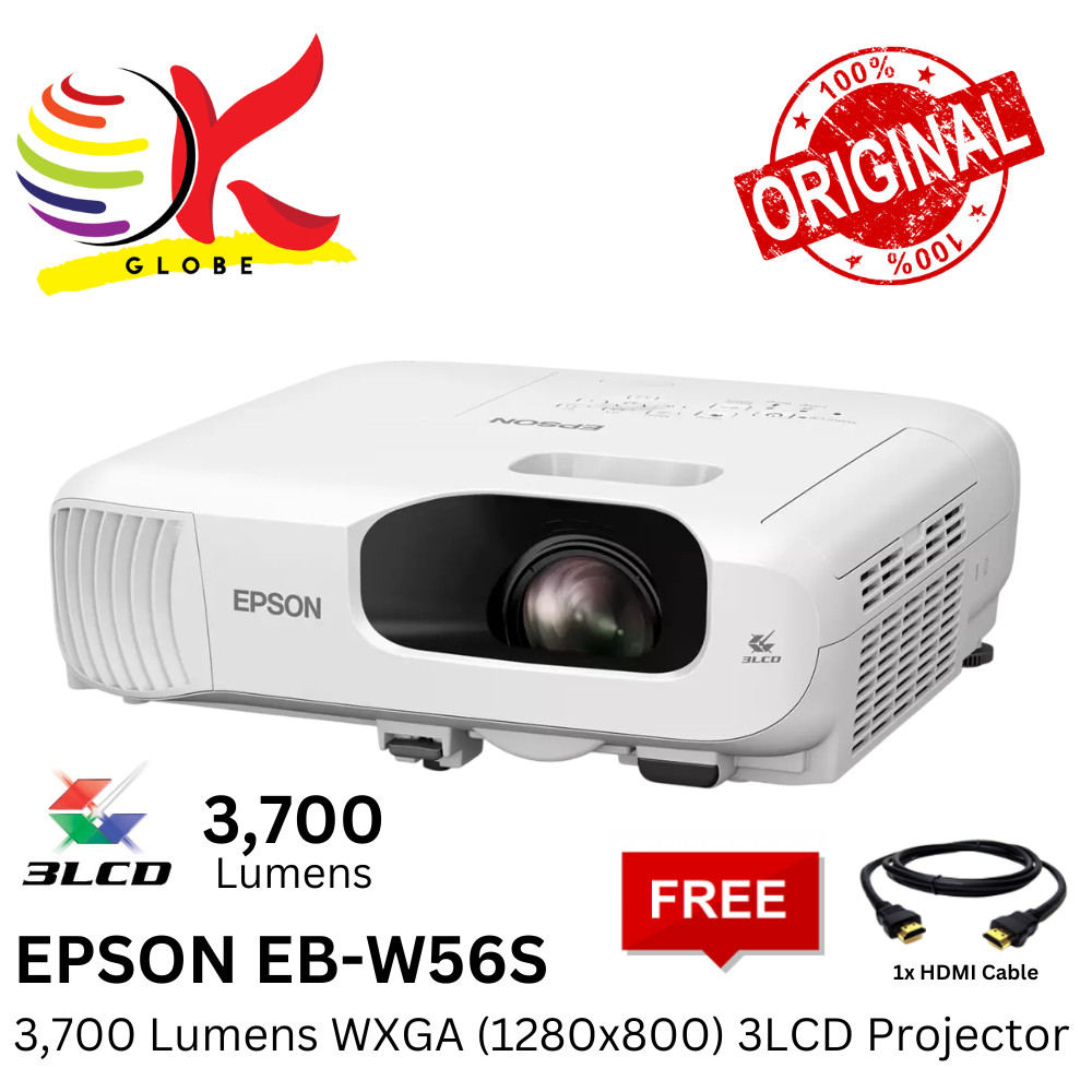 EPSON EB-W56S 3,700 LUMENS WXGA (1280x800) 3LCD PROJECTOR, CONTRAST RATIO:16,000:1, ECO 17,000 ...