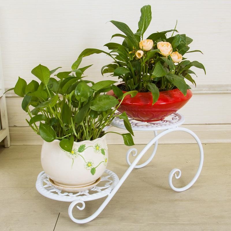 Iron Flower Rack 2-Layer Balcony Plant Garden Storage Rack Flower Pot ...