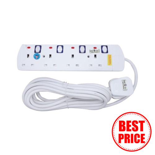 5 Meter SIRIM Approved Wire Wayar Extension with 4 Gang Sockets Trailing Socket Electric Plug ...