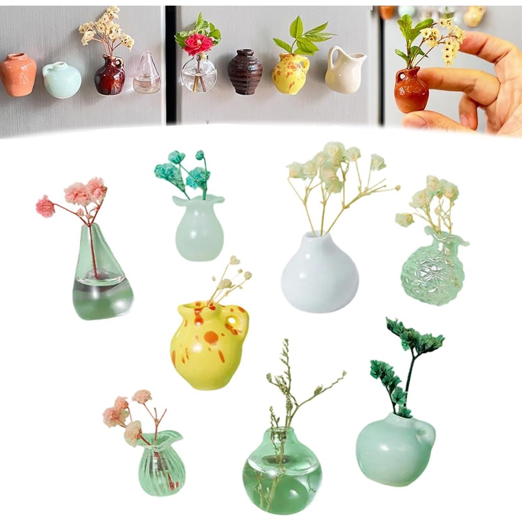 Mini Flower Vase Magnets for Fridge, Mini Ceramic Magnetic Vases for ...