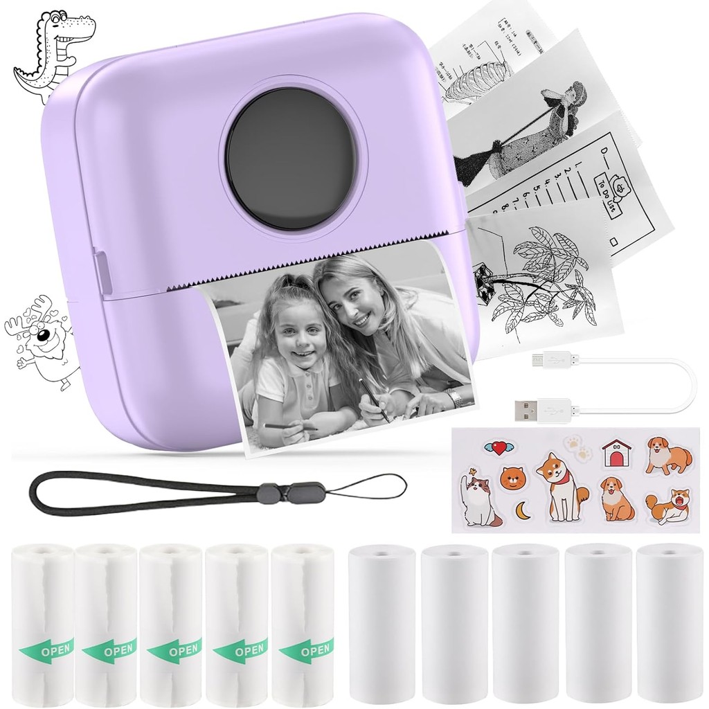 HuiJuKeJi Mini Sticker Printer Bluetooth Smart Pocket Inkless Thermal ...