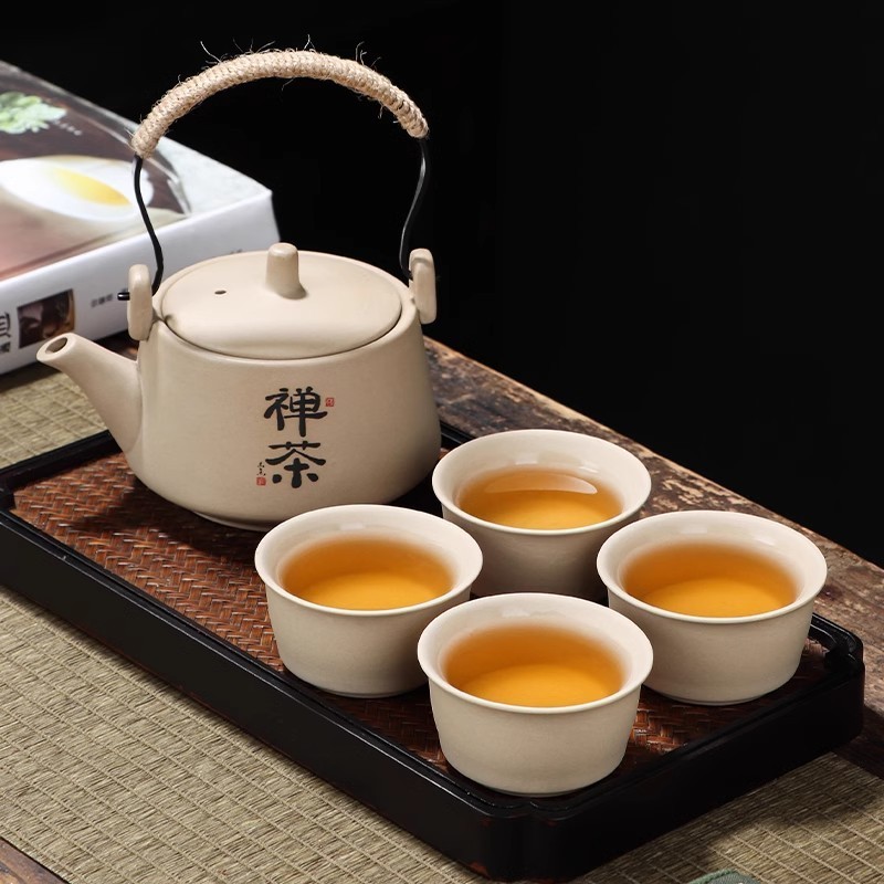 Portable Kung Fu Tea Set Stoneware One Pot Four Cups Household Tea ...