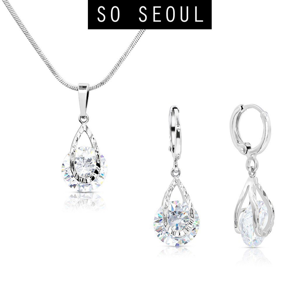 SO SEOUL Callista Teardrop Diamond Simulant Zirconia Hoop Earrings with ...