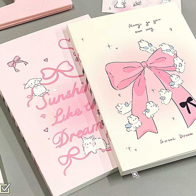 Cartoon Pink Bow Notebook Cute Rabbit Large Capacity Blank Page ...