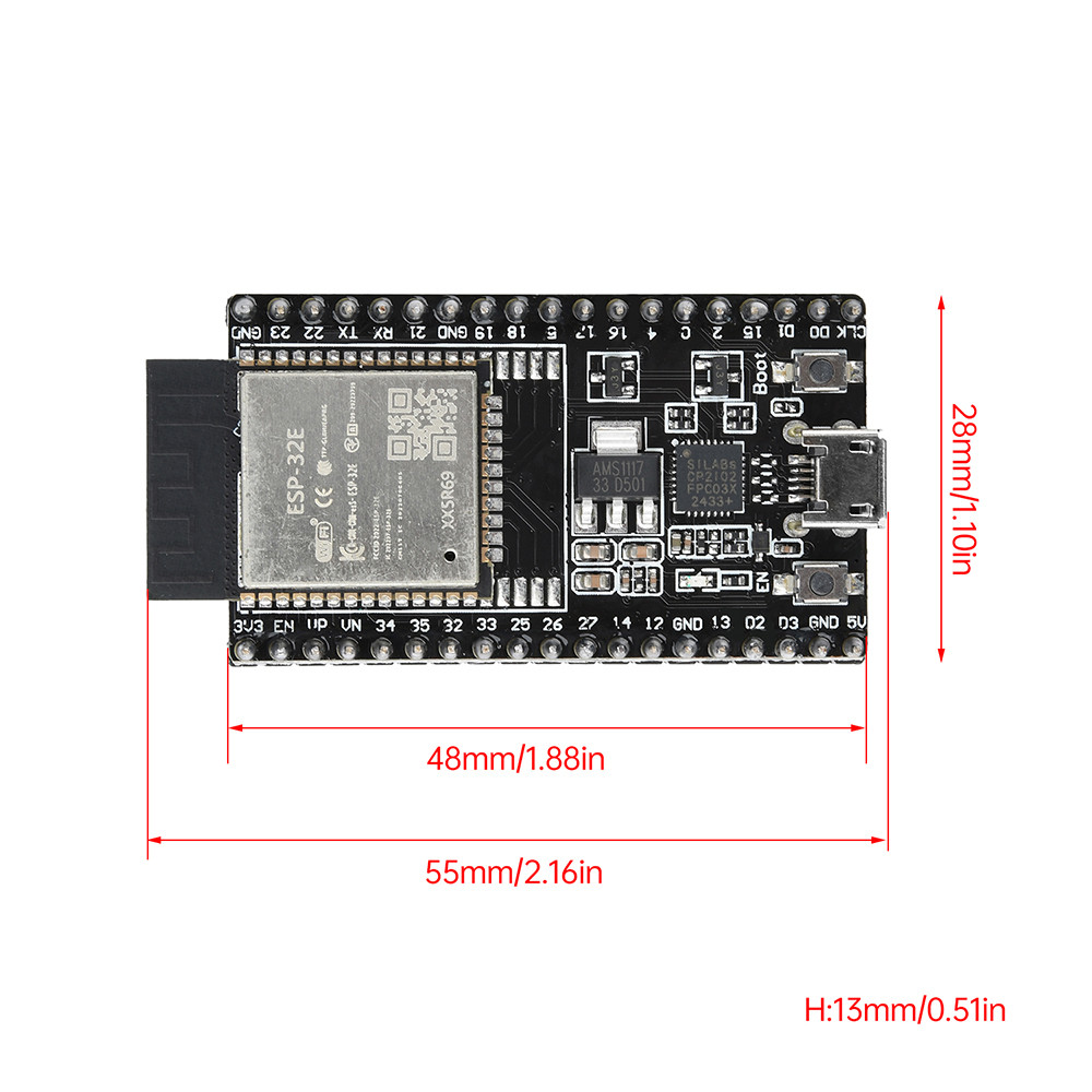 Pcbfun ESP32-DevKitC-32E Development Board Module Is Equipped With Esp-32E Module 4Mb Cp2102 ...