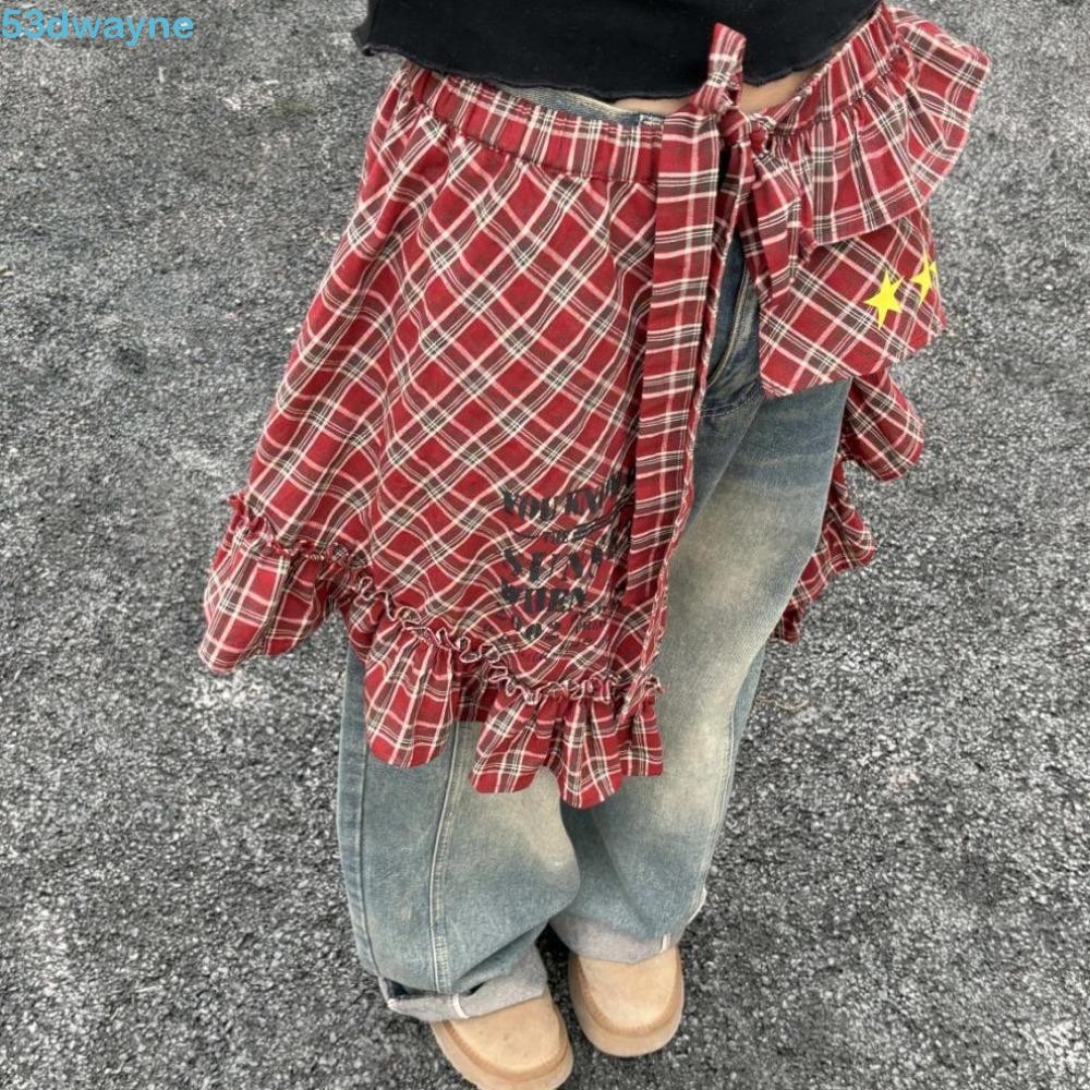 DWAYNE Layer Outfits Plaid Skirt, Star Hip-hop Lace Up Hip Scarf ...