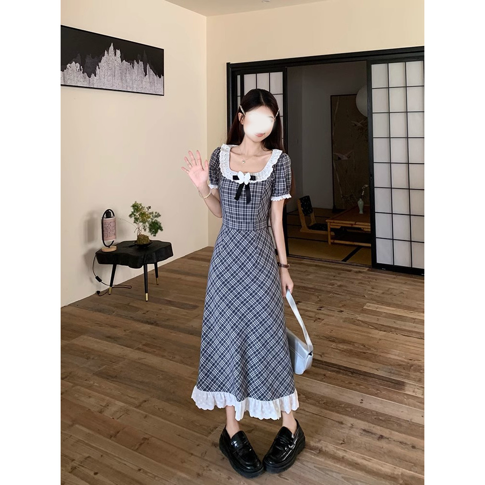 Plus Size Women's French Preppy Style Stitching Plaid Short-Sleeved ...