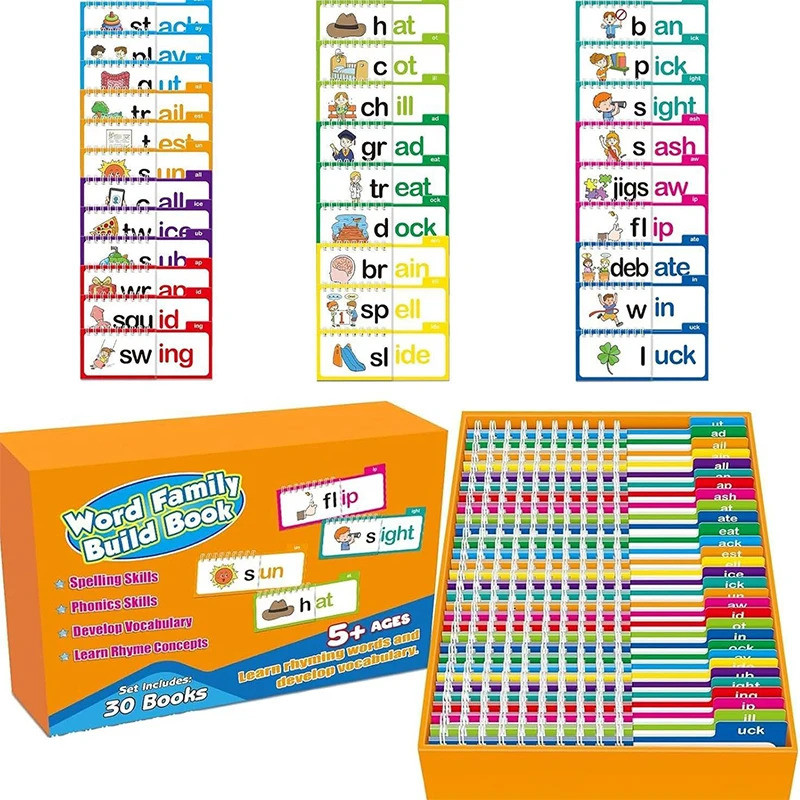 Word Families Flash Cards and Rhyming Flip Books Set of 30 Early ...