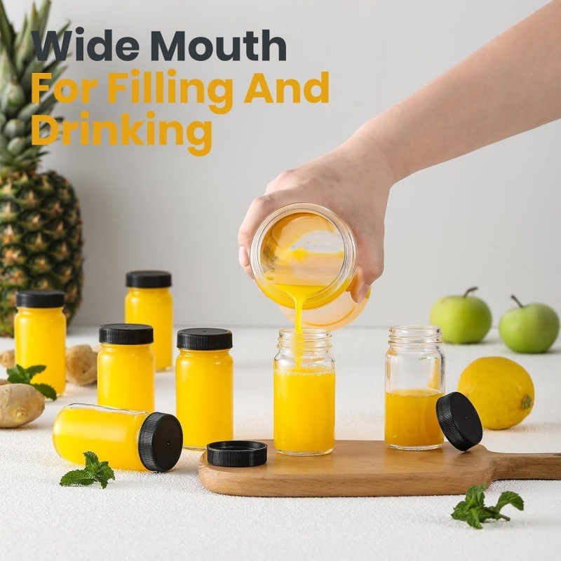 6 Piece 2 oz Mini Glass Bottles Reusable Portable Insulated Jar Multi ...