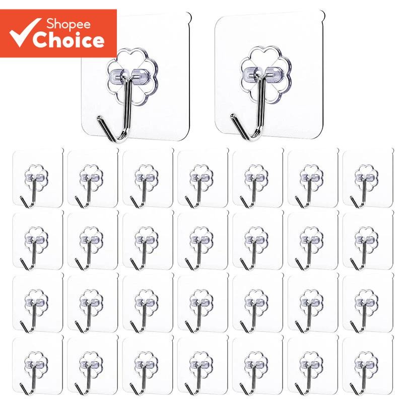 20Pcs Kitchen Seamless Adhesive Hook Bathroom Transparent Wall Mounted ...