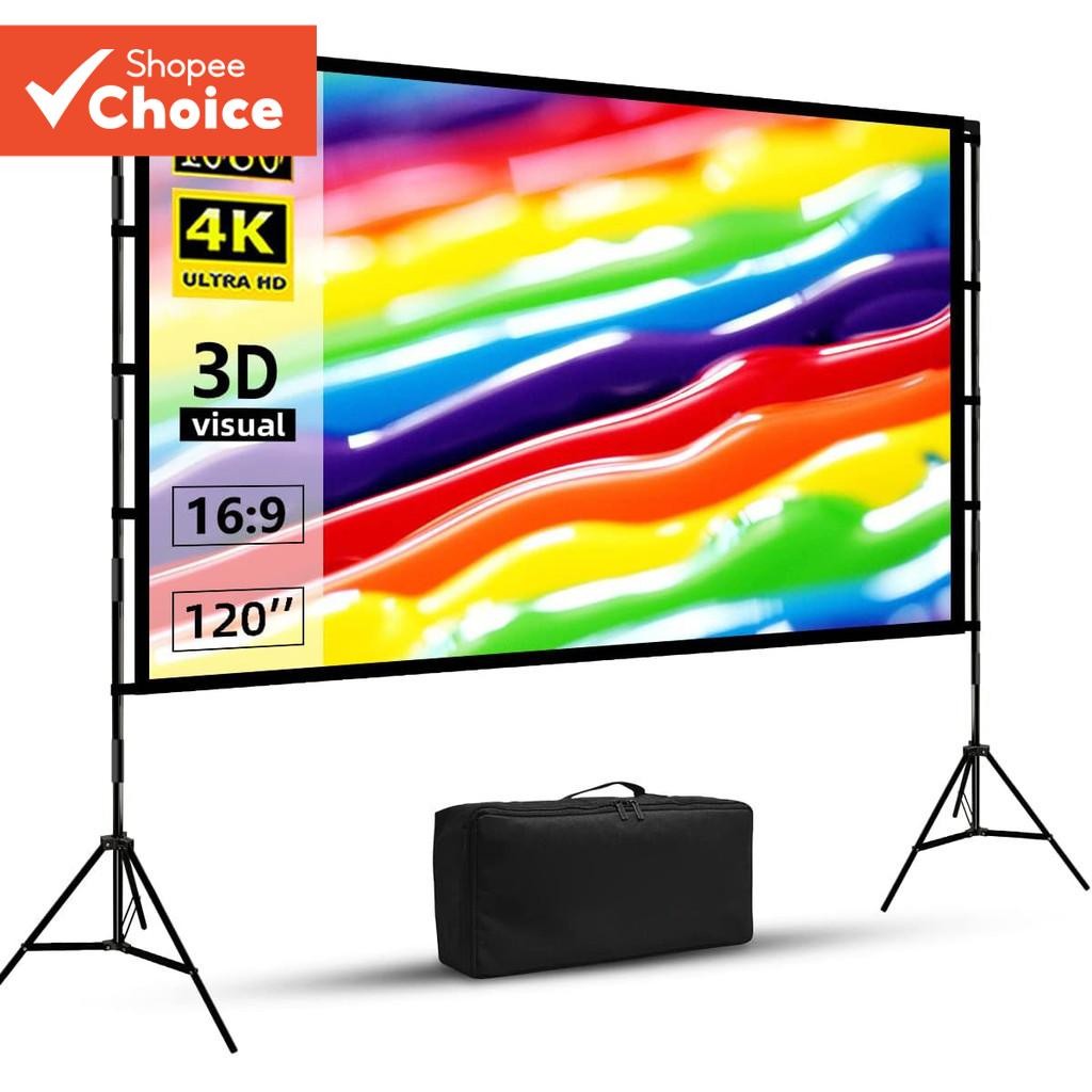 Projector Screen With Stand Foldable Soft White Less-Creases Screen ...