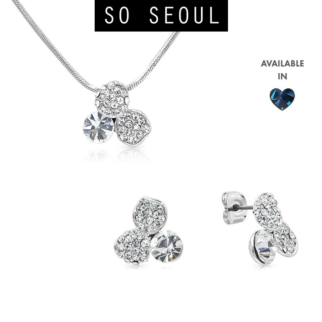 SO SEOUL Glimmering Petal Austrian Crystal Stud Earrings with Pendant ...