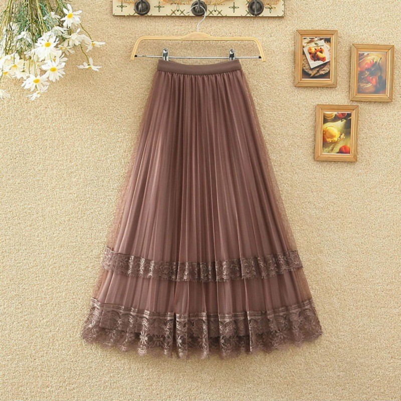 Lace A-line Skrit High Waist Mesh Long Skrit Elegant Skrit | Shopee ...