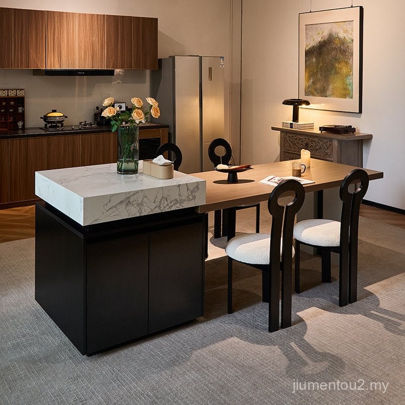 Italian Simple White Slate Island Table Dining Table Integrated Small ...
