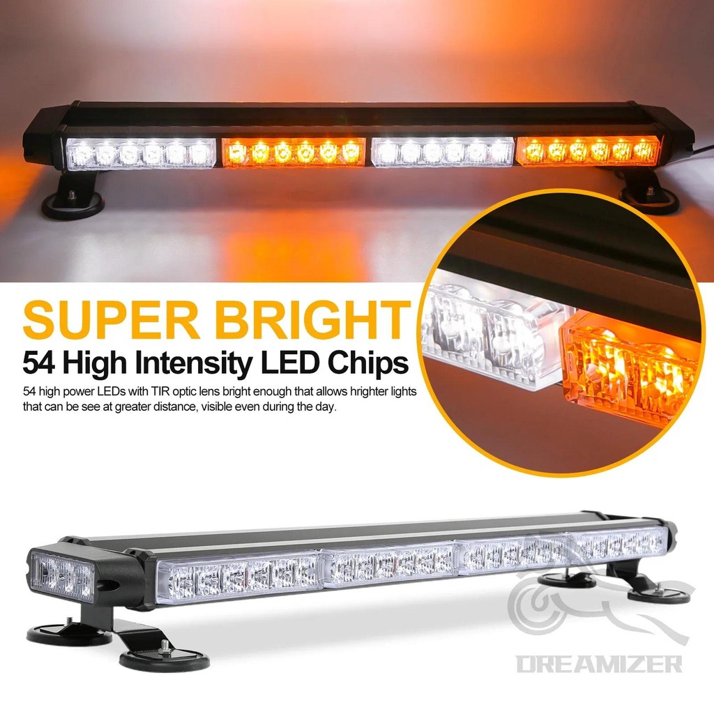 54 LEDs Flashing Strobe Warning Light Bar Double Side Amber White ...