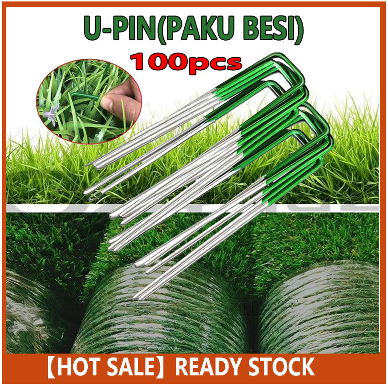 100Pcs Metal U Pins Galvanised Artificial Grass Turf Mat Pegs Staples ...