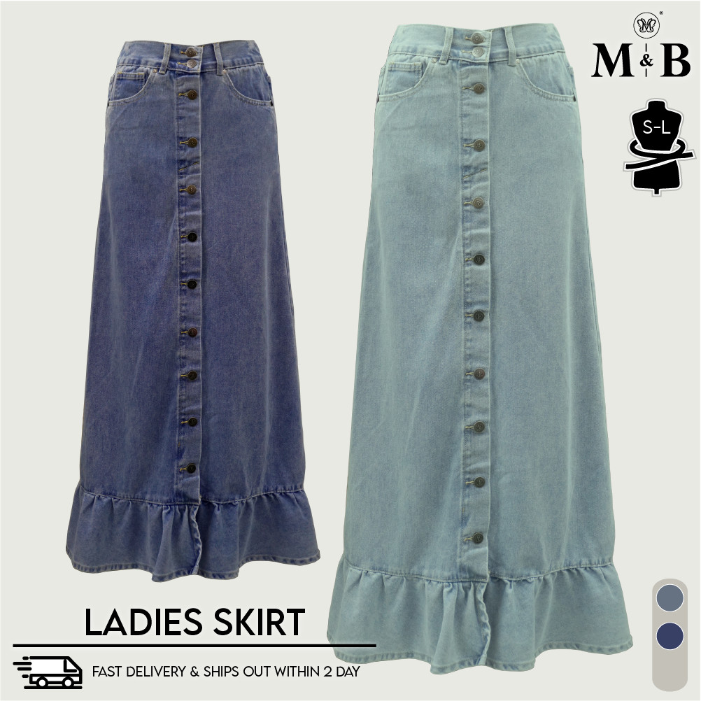 MNB Denim Button Skirt (1217) Casual Pocket Basic Plain Washed Split ...